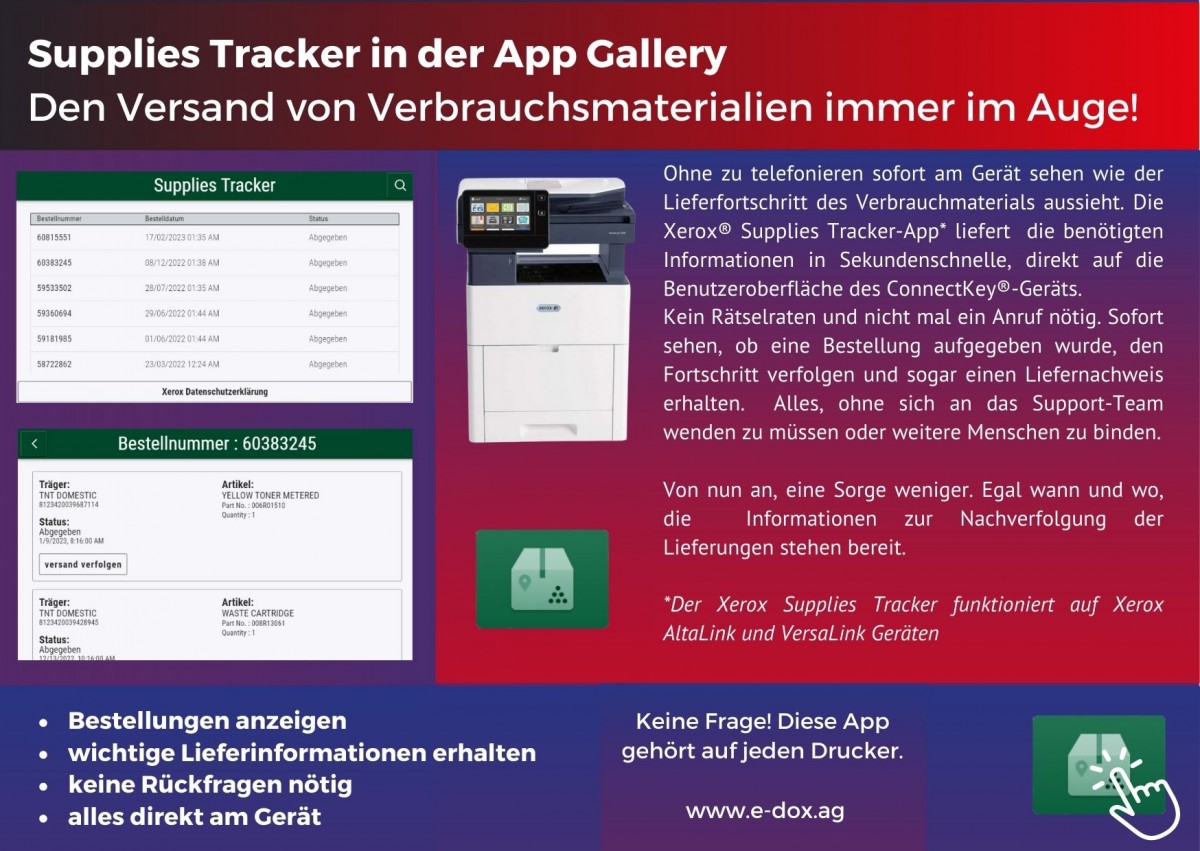 Der Supplies Tracker in der Xerox App-Gallery - e-dox AG